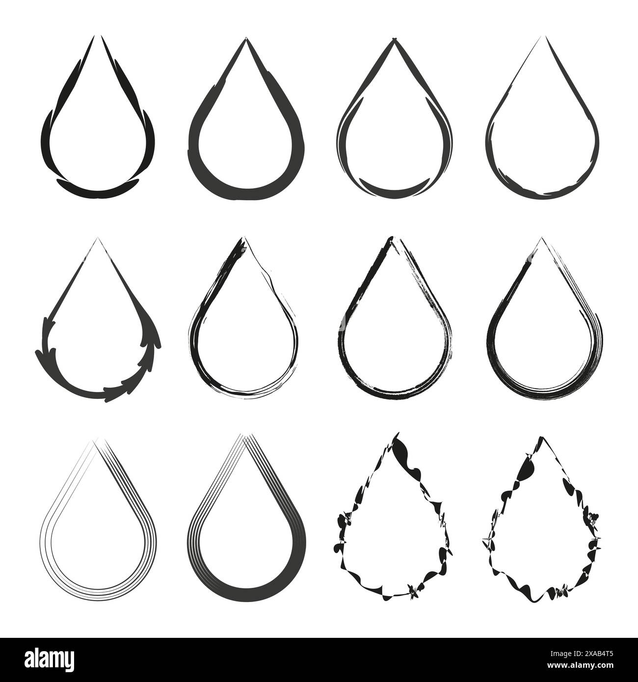 Assorted water drop icons set. Black and white liquid symbols. Vector ...
