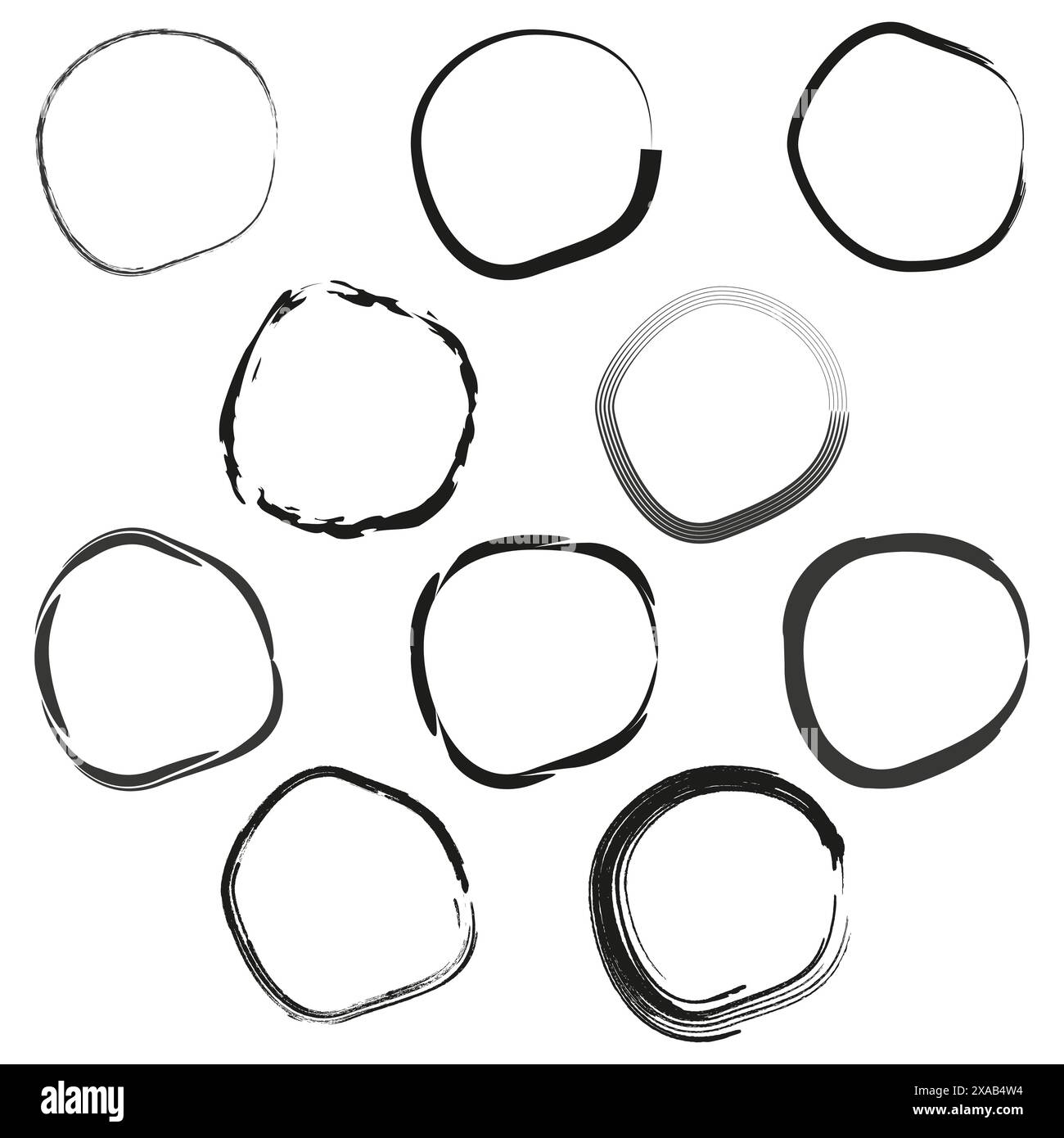 Hand drawn circle set. Abstract round shapes. Black and white sketches ...
