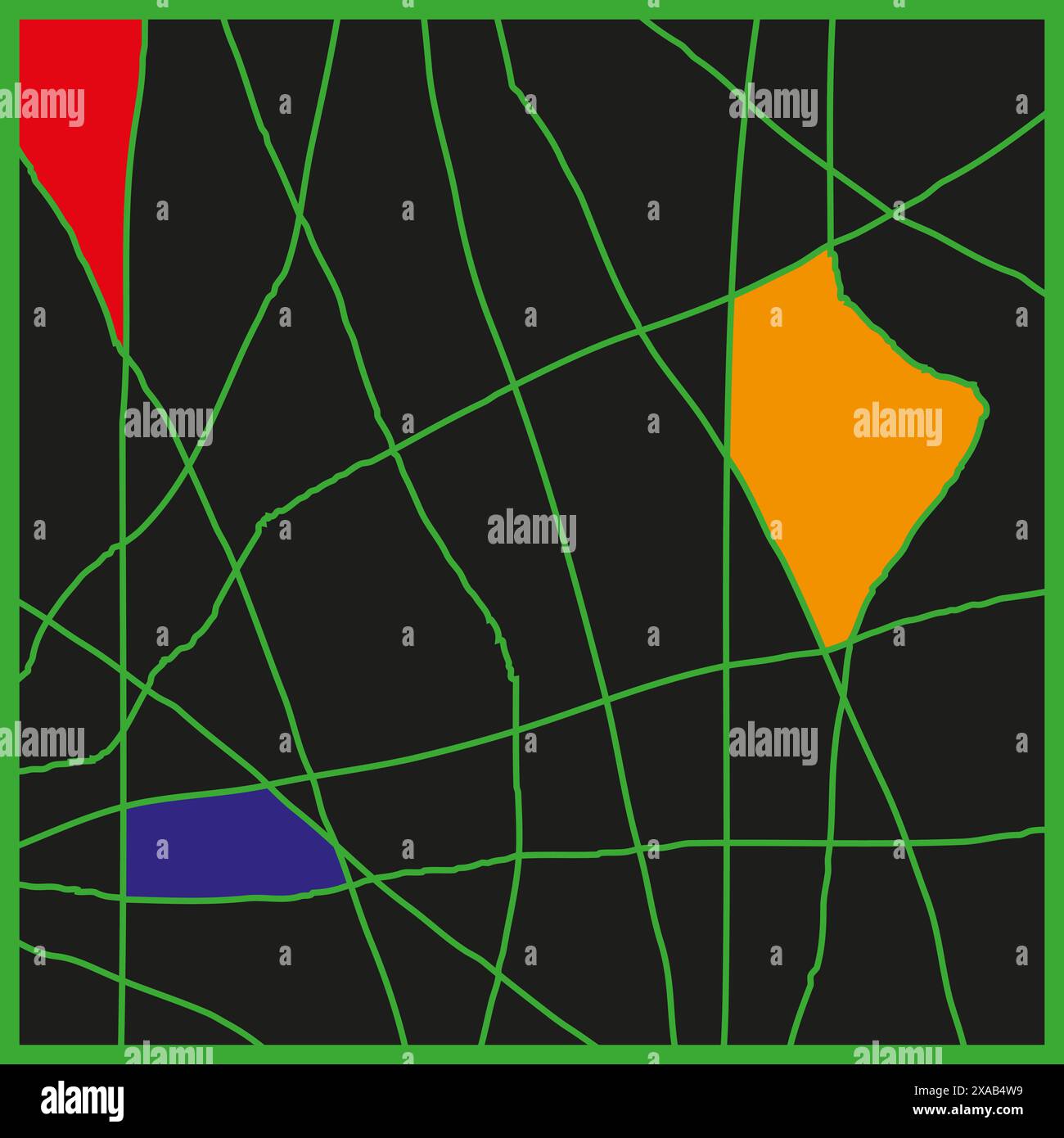 Abstract map design. Green lines on black. Colorful sections. Vector ...