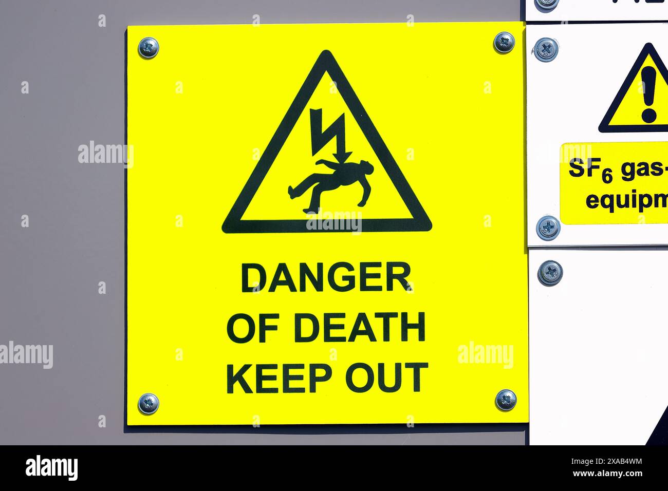 Signage warning of death or injury by electrocution on a substation ...