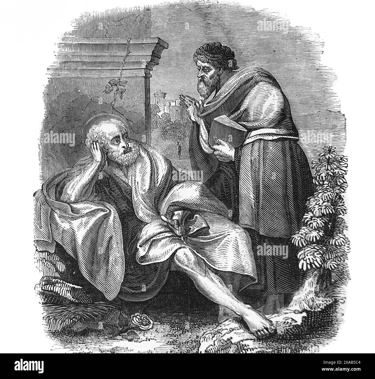 Wood Engraving of Saint Peter and Saint Paul Dispute by Guido Reni ...