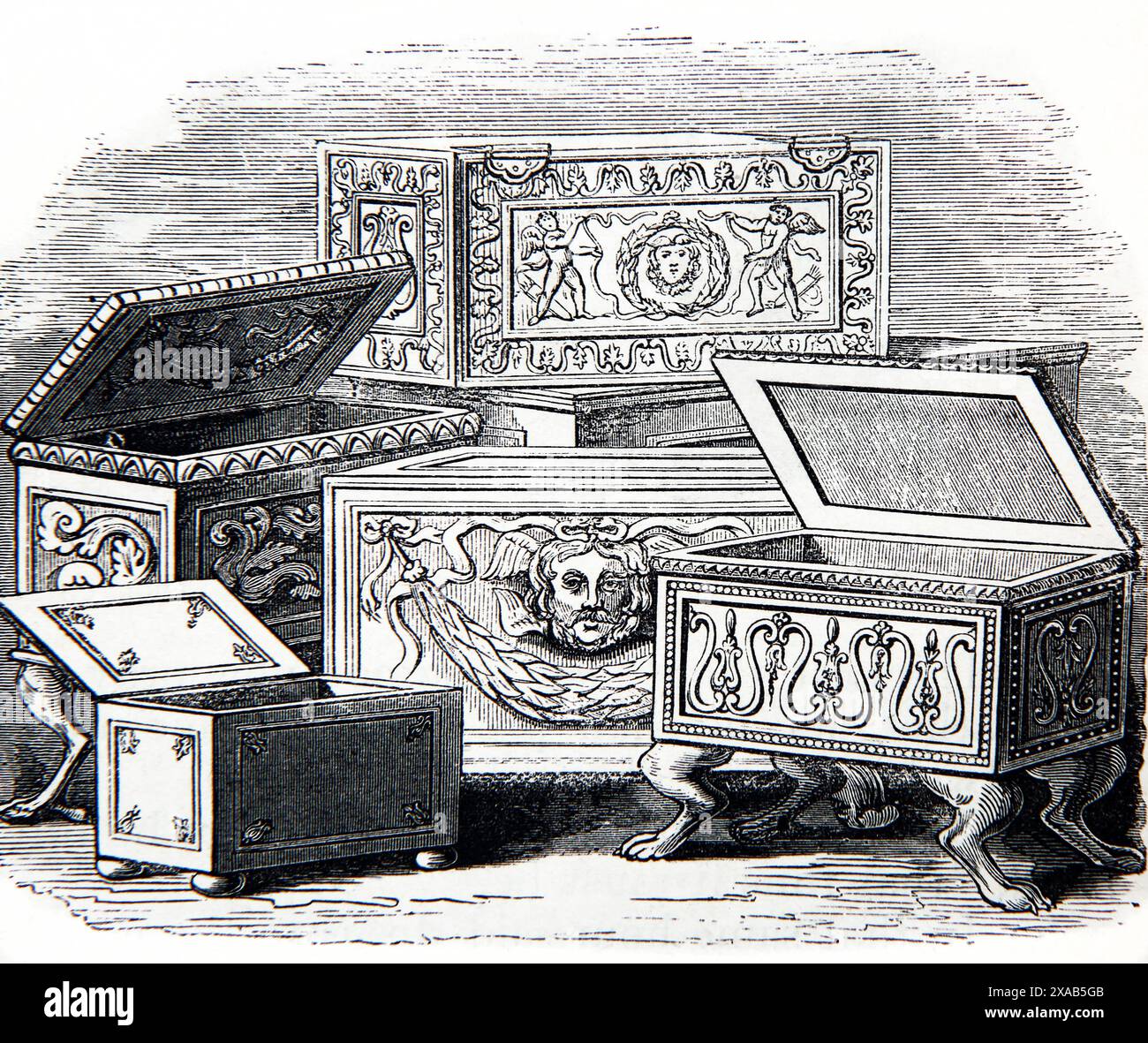 Wood Engraving of Alabaster Boxes showing the form and Ornaments of the ...