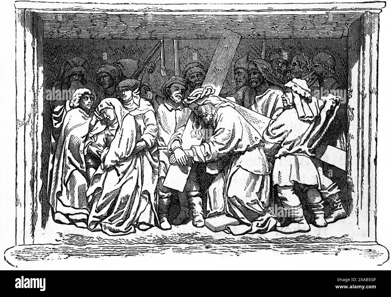 Wood Engraving of Christ Bearing the Cross from Antique 19th century ...