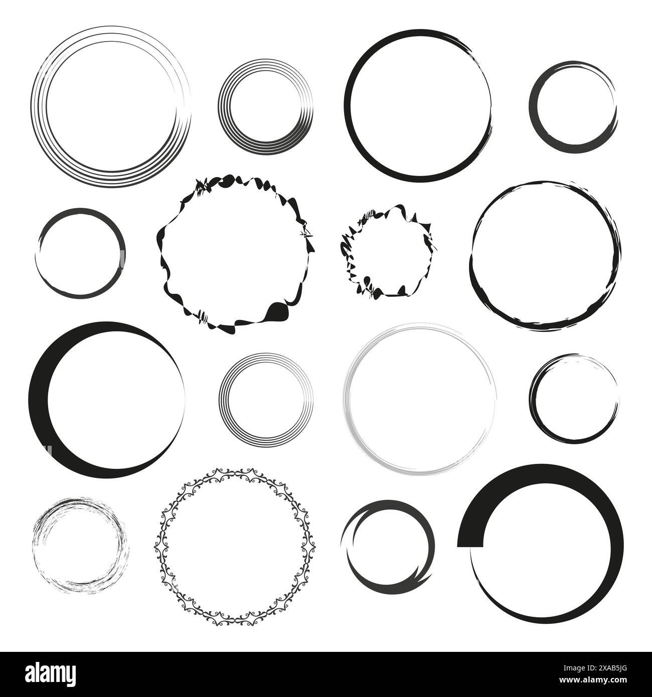 Assorted circular frames collection. Black and white rings. Vector ...