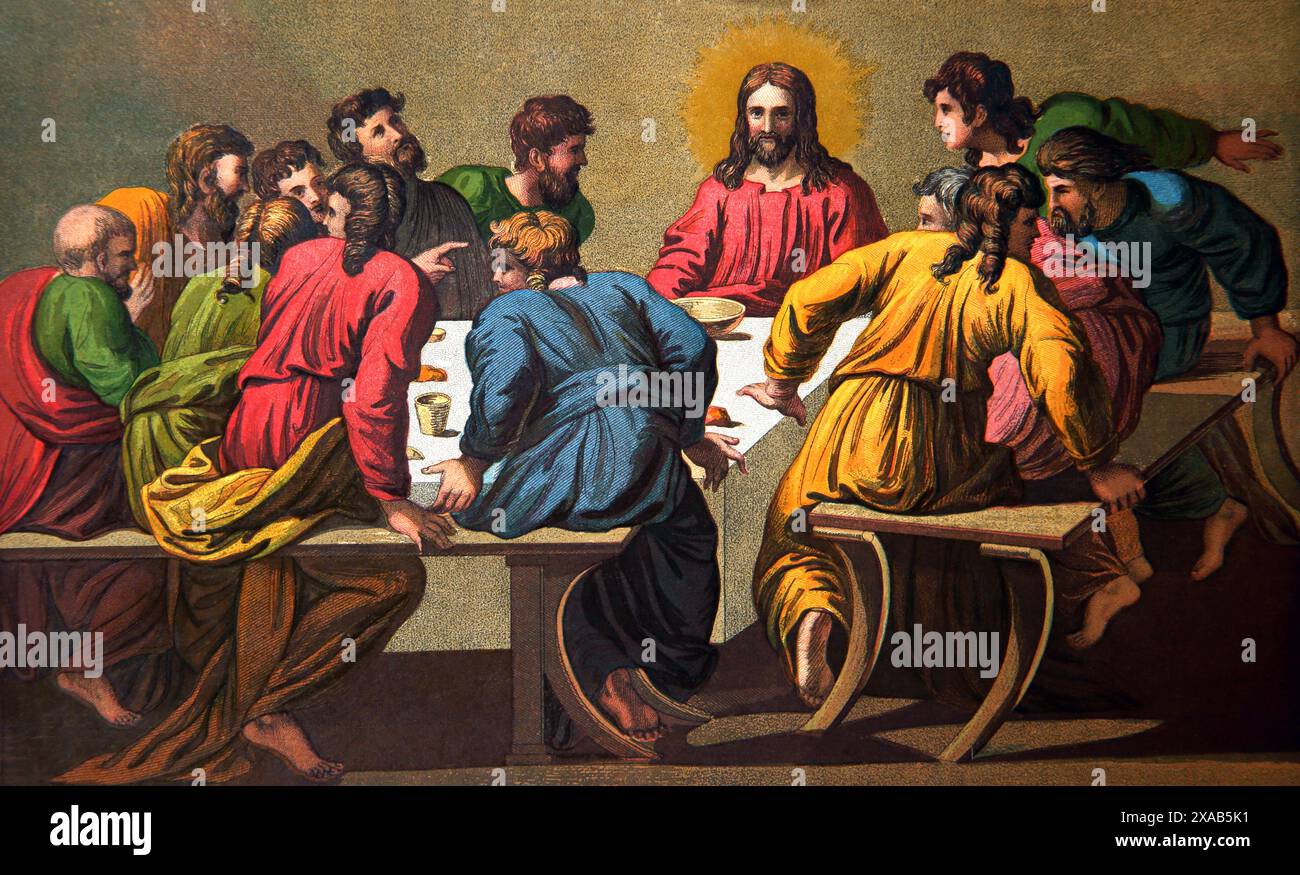 Wood engraving of The Last Supper froma Painting by Raphael in Antique ...