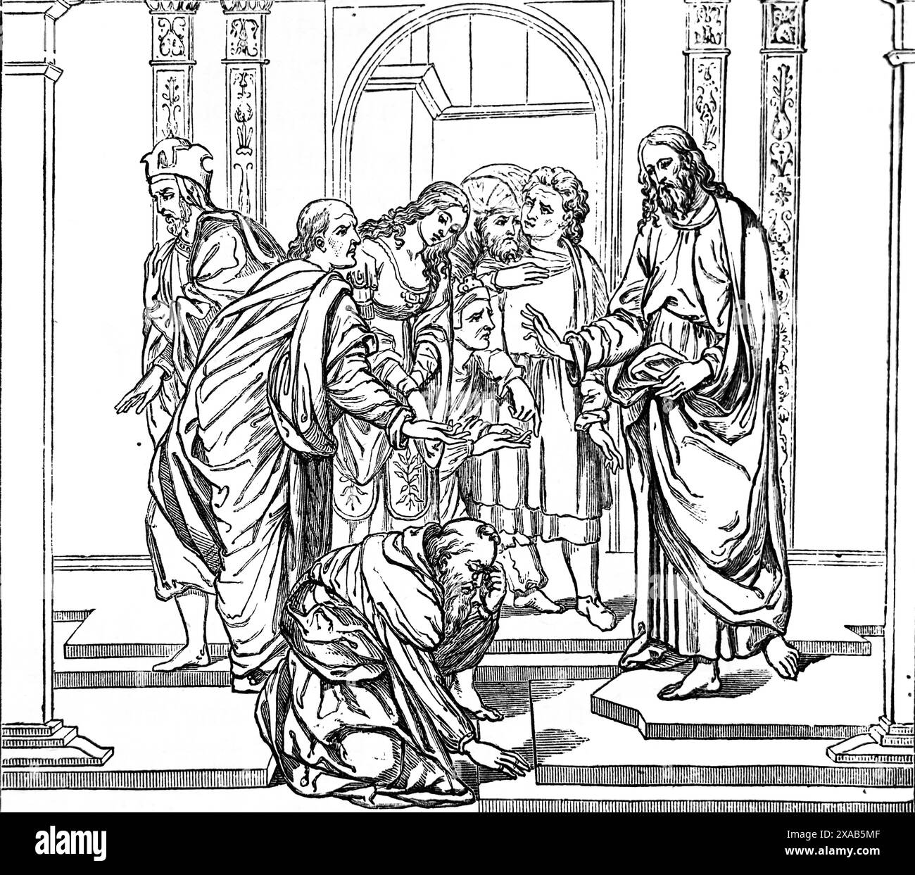 Jesus and the woman caught in adultery Black and White Stock Photos ...