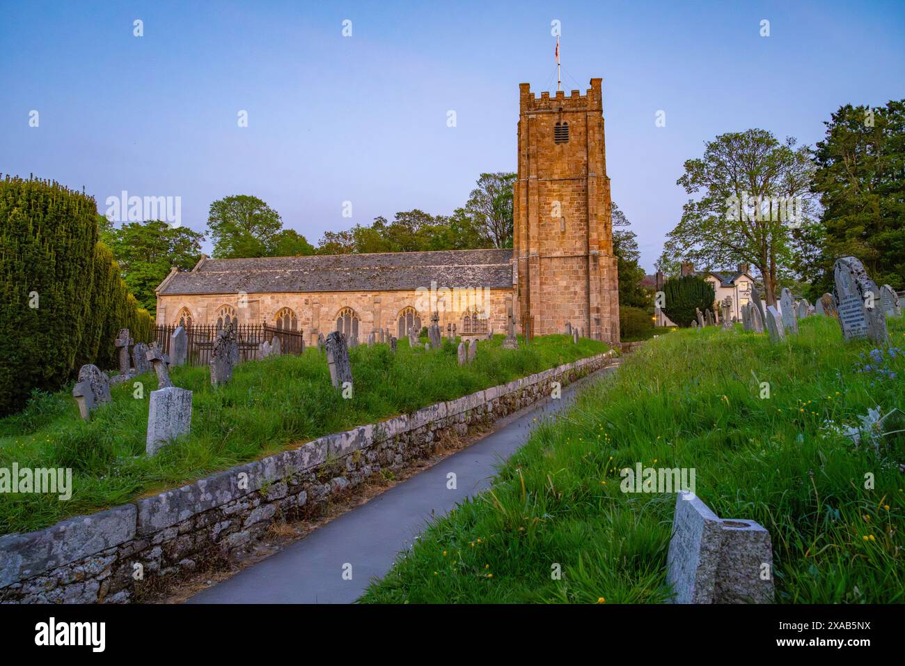 St Michael the Archangel Church, Chagford Devon at Dusk Stock Photo - Alamy