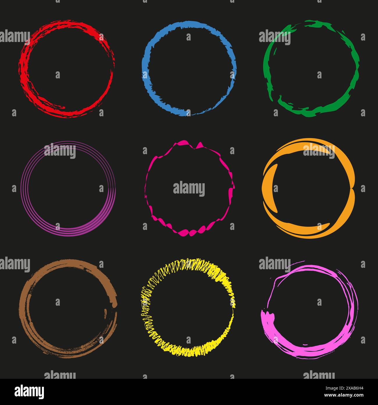 Colorful circle frames. Abstract round borders. Nine different designs ...