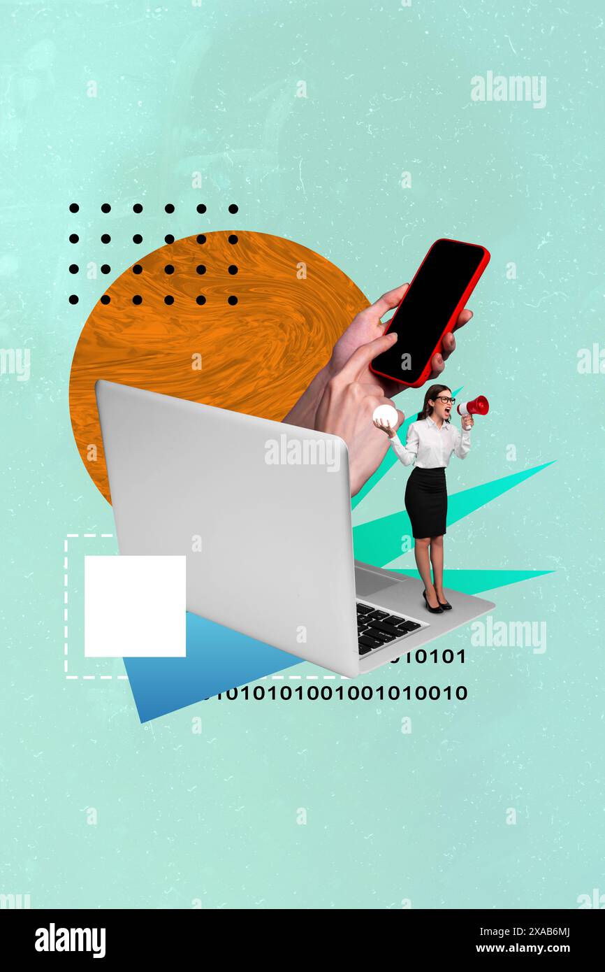 Collage sketch image of angry mad crazy woman lady screaming loud ...