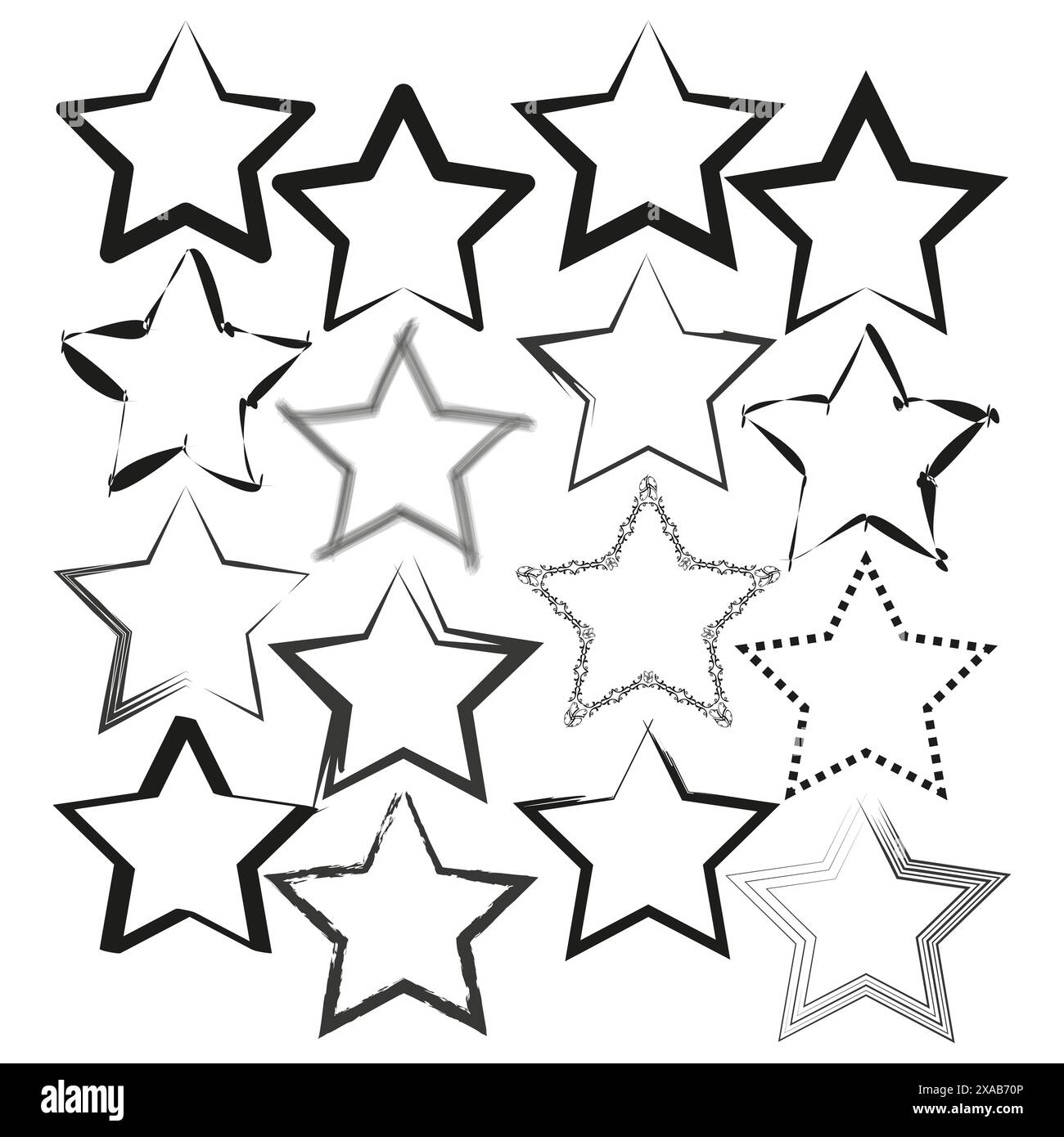 Variety of star shapes collection. Black and white star designs. Vector ...