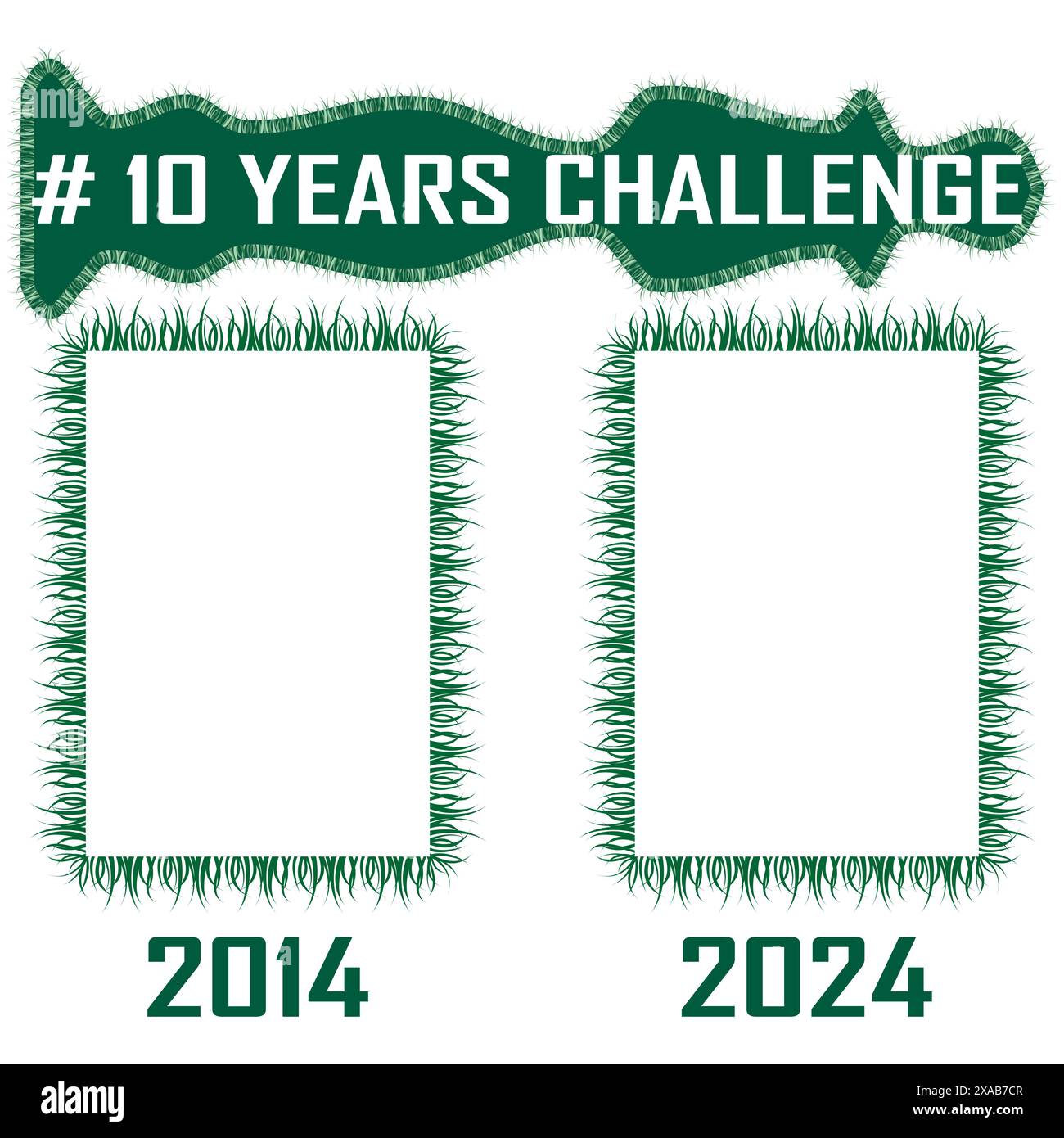 Ten years challenge. Grass frame template. Green text banner. Vector ...