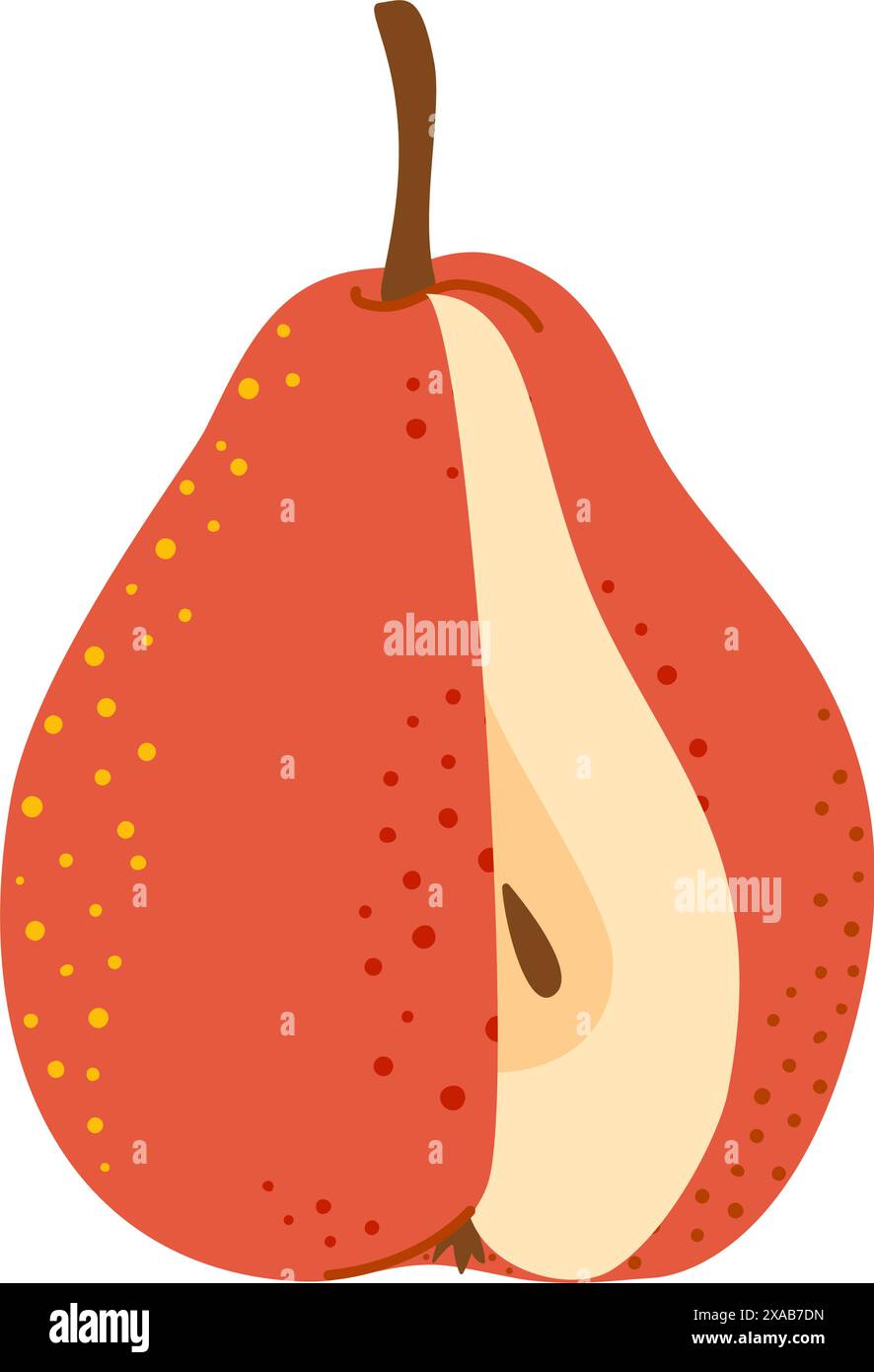 Cut red pear cartoon icon. Cross section of cut fresh, juicy red pear ...