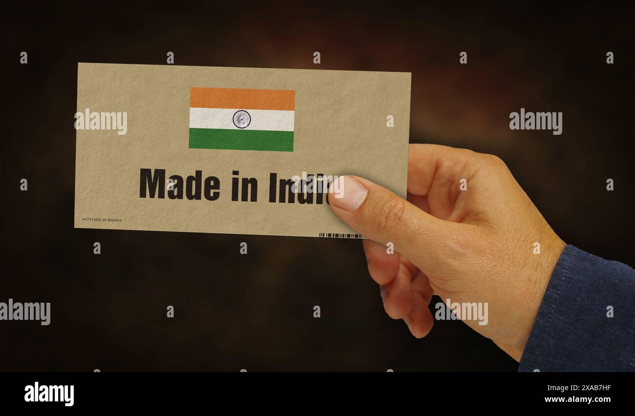 Made in India box in hand. Manufacturing and delivery. Product factory ...