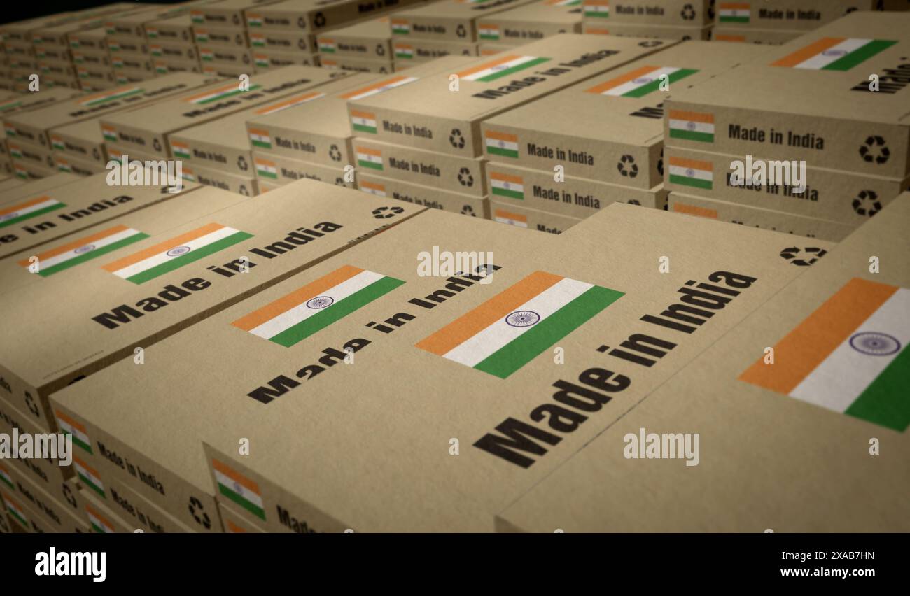 Made in India box production line. Manufacturing and delivery. Product ...