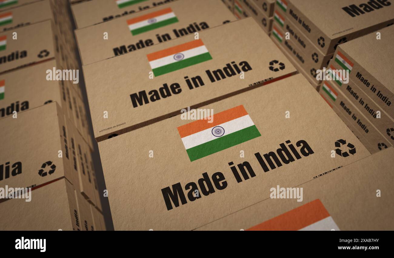 Made in India box production line. Manufacturing and delivery. Product ...