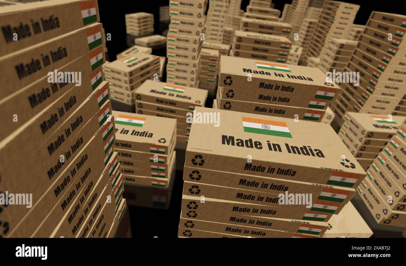 Made in India box production line. Manufacturing and delivery. Product ...