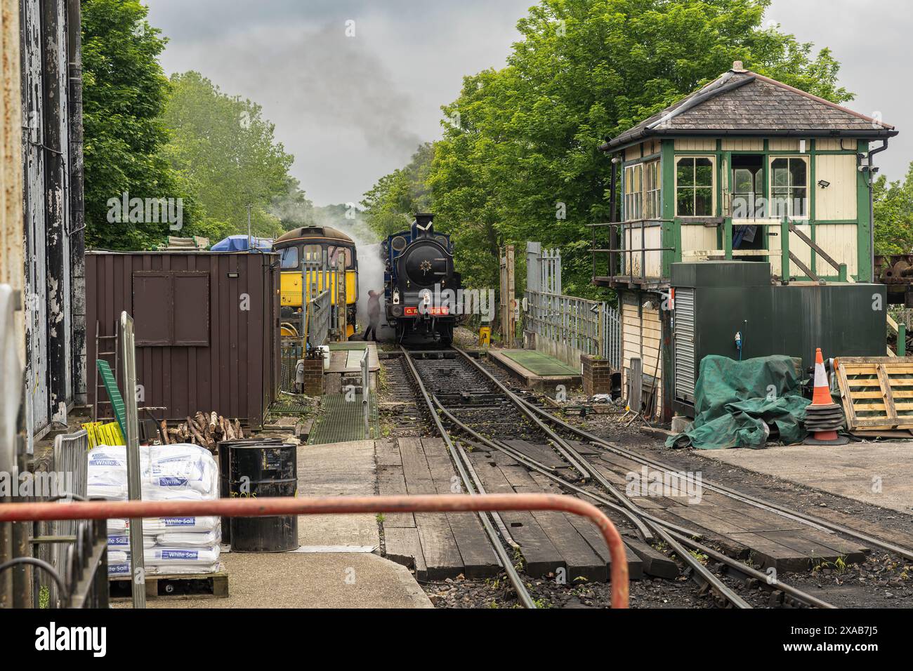 Steam locomotive train and diesel train at Tunbridge Wells Stock Photo ...