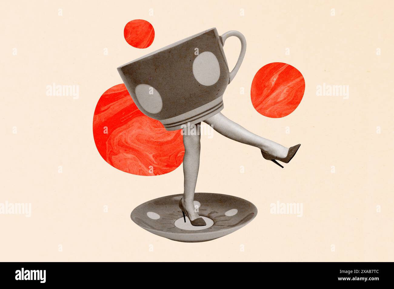 Collage artwork graphics picture of vintage funny cup walking slim legs ...