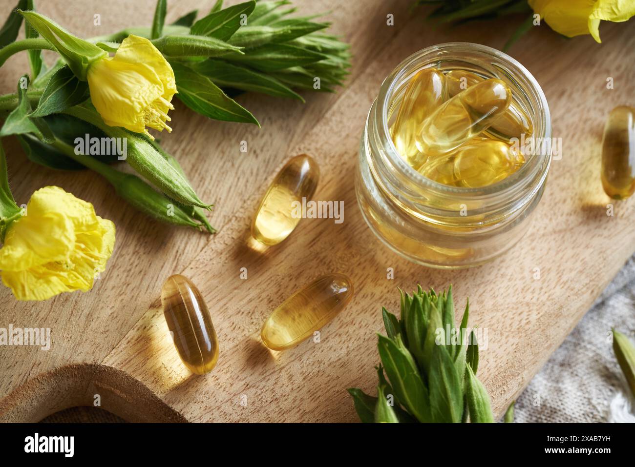 Evening primrose oil capsules - nutritional supplement Stock Photo - Alamy