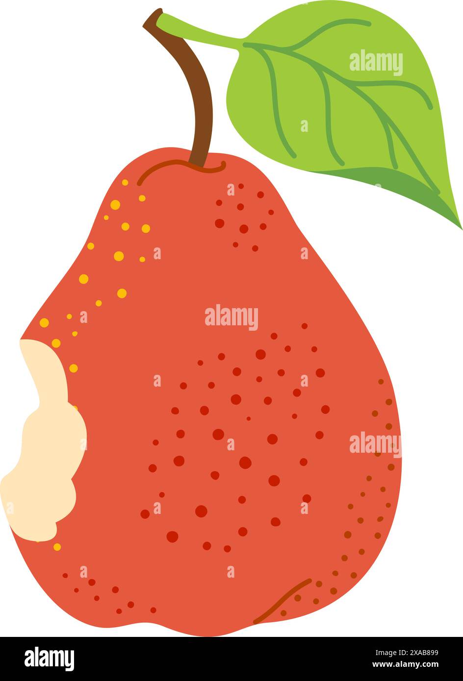 Ripe juicy bitten Pear with leaves. Red Pear eaten cartoon image art ...