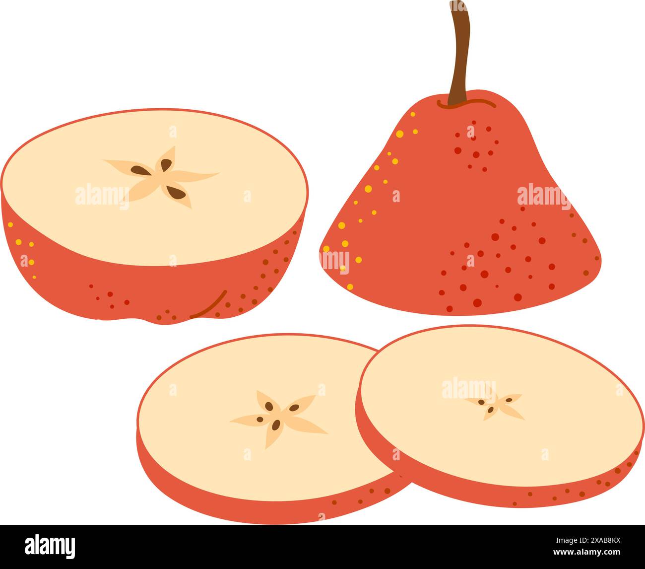 Cut red pear cartoon icon. Cross section of cut fresh, juicy red pear ...