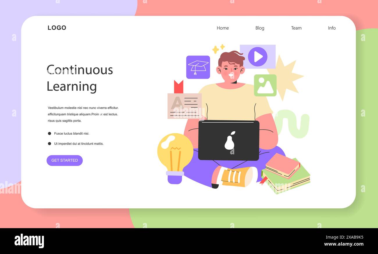 Continuous Learning concept. A focused individual studies online ...