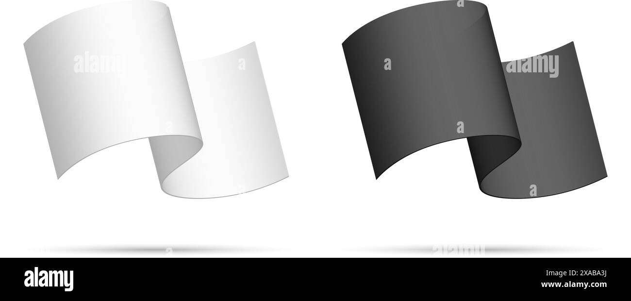 black and white wave flags mockup. Vector illustration Stock Vector ...