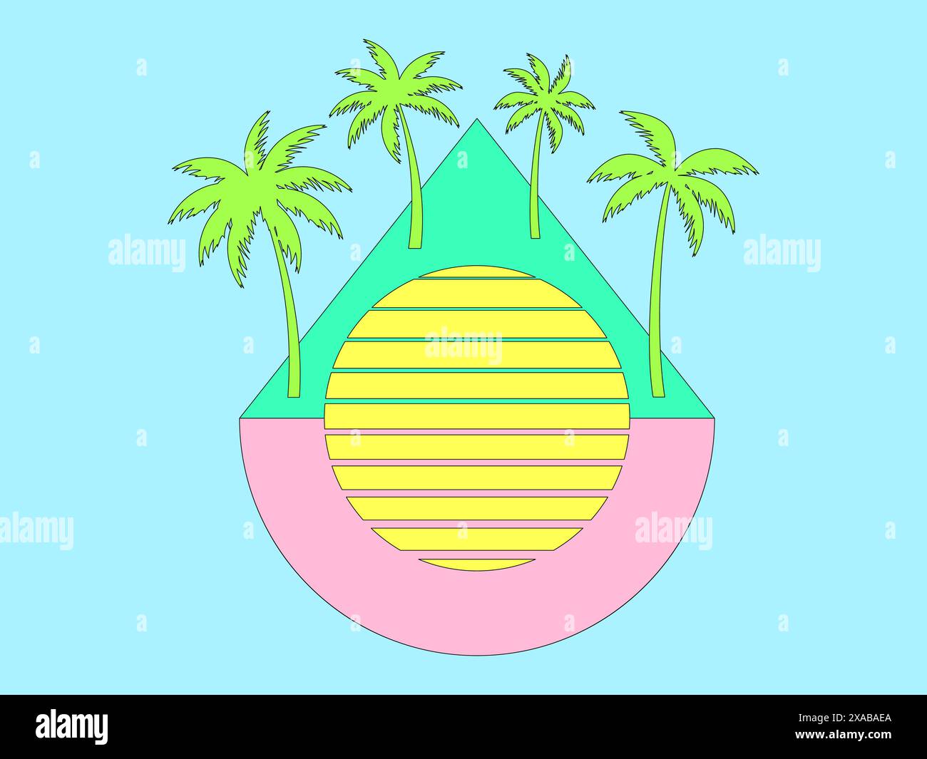 Sun palms and trugonics in 3D. Surreal composition with retro suns in ...