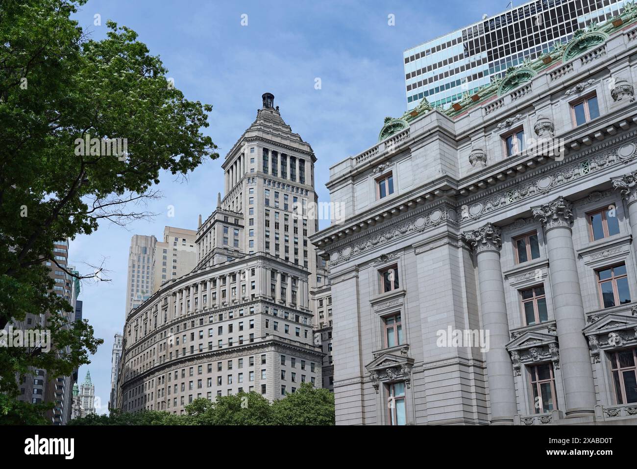 Old office buildings with ornate stone carvings in lower Manhattan near ...