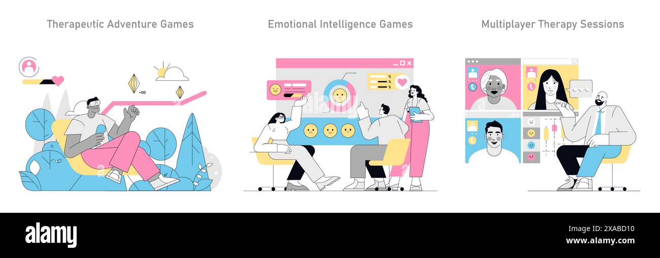 Gamification in Psychotherapy set. Engaging therapeutic challenges ...