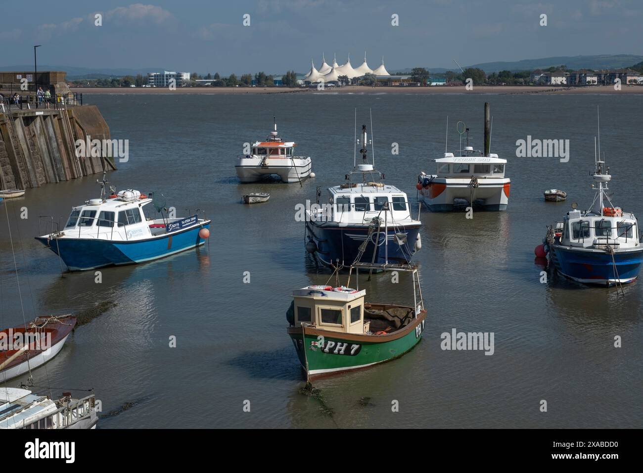 Minehead, Somerset, UK, looking across the harbour, with Butlins ...