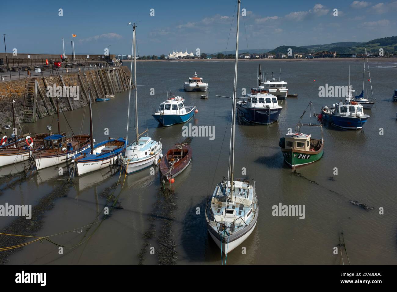 Minehead, Somerset, UK, looking across the harbour, with Butlins ...