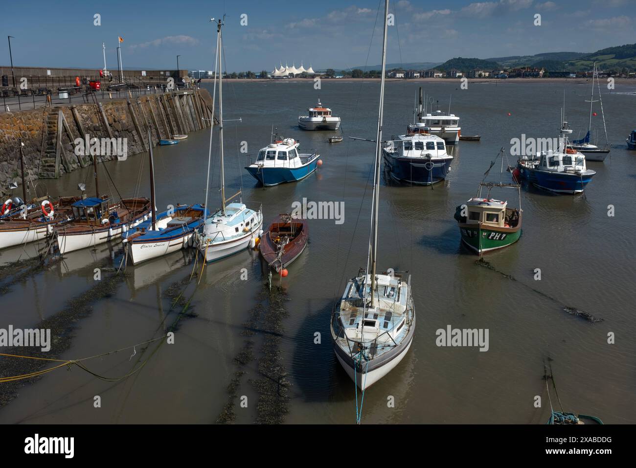 Minehead, Somerset, UK, looking across the harbour, with Butlins ...
