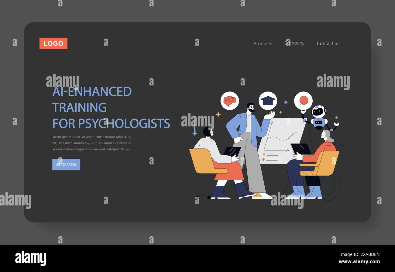 AI in psychology concept. Professionals interact with advanced ...