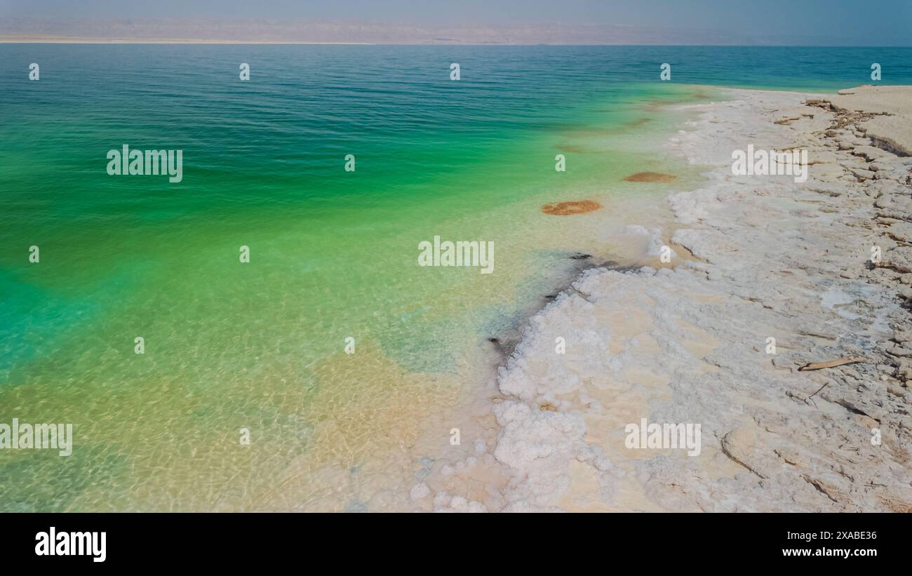 Stunning panoramic aerial view of the serene Dead Sea coastline in ...