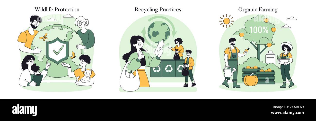 Eco-friendly Lifestyle set. Promoting wildlife protection, recycling ...