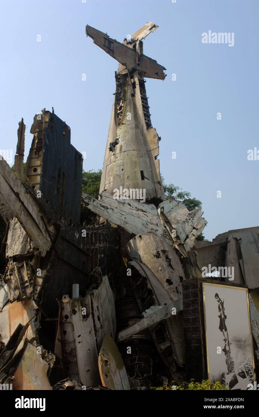 Smashed American combat aircraft constructed as a memorial to the ...