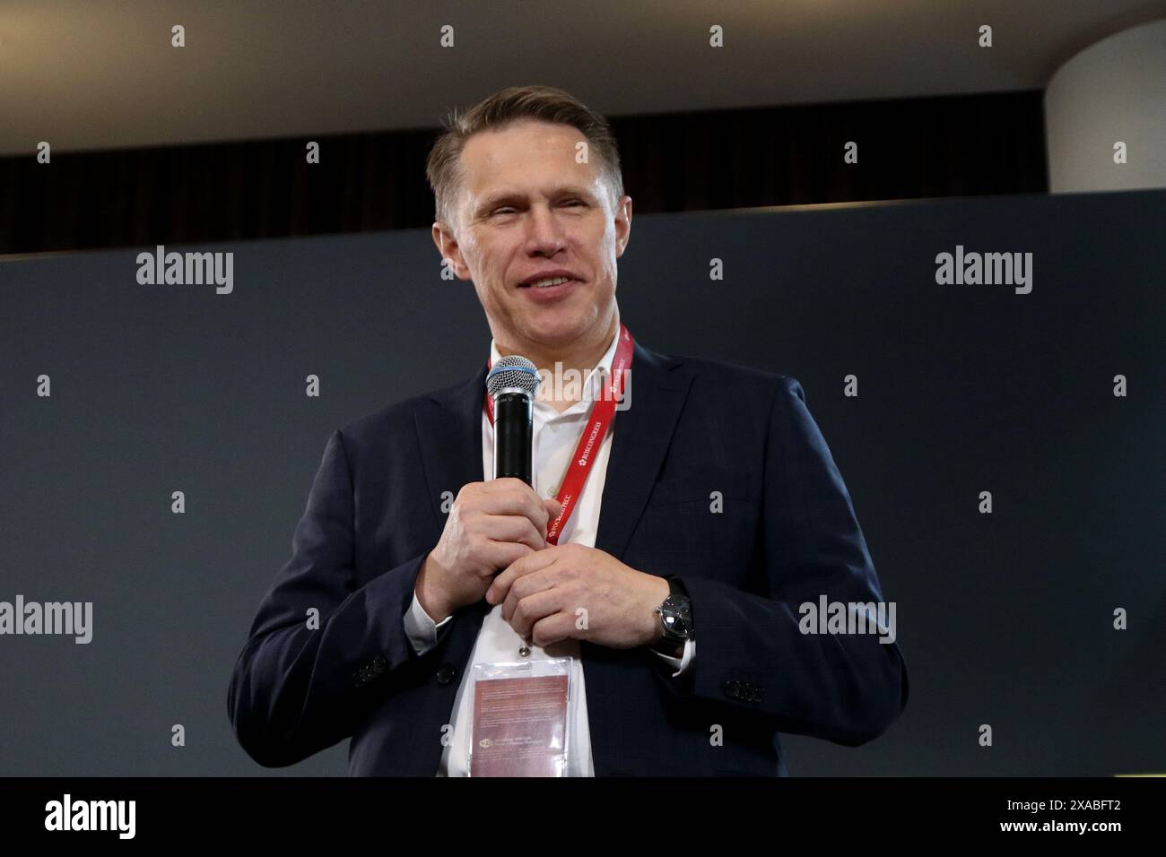 Minister of Health Mikhail Murashko delivers his speech at Prof Insider ...