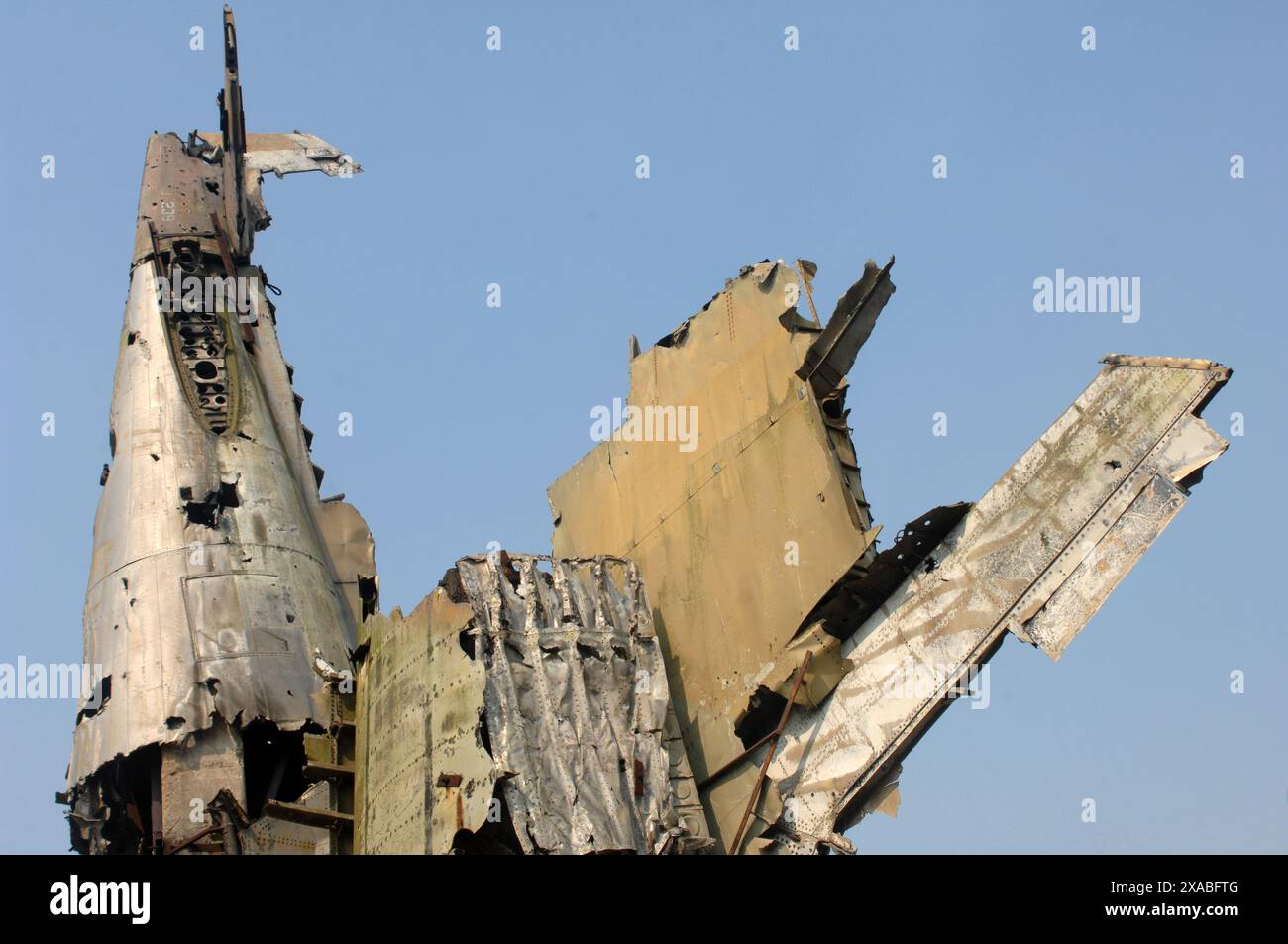 Smashed American combat aircraft constructed as a memorial to the ...