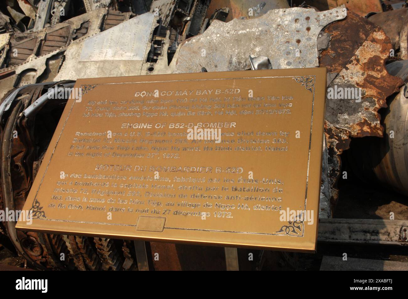 Plaque at the smashed American combat aircraft constructed as a ...
