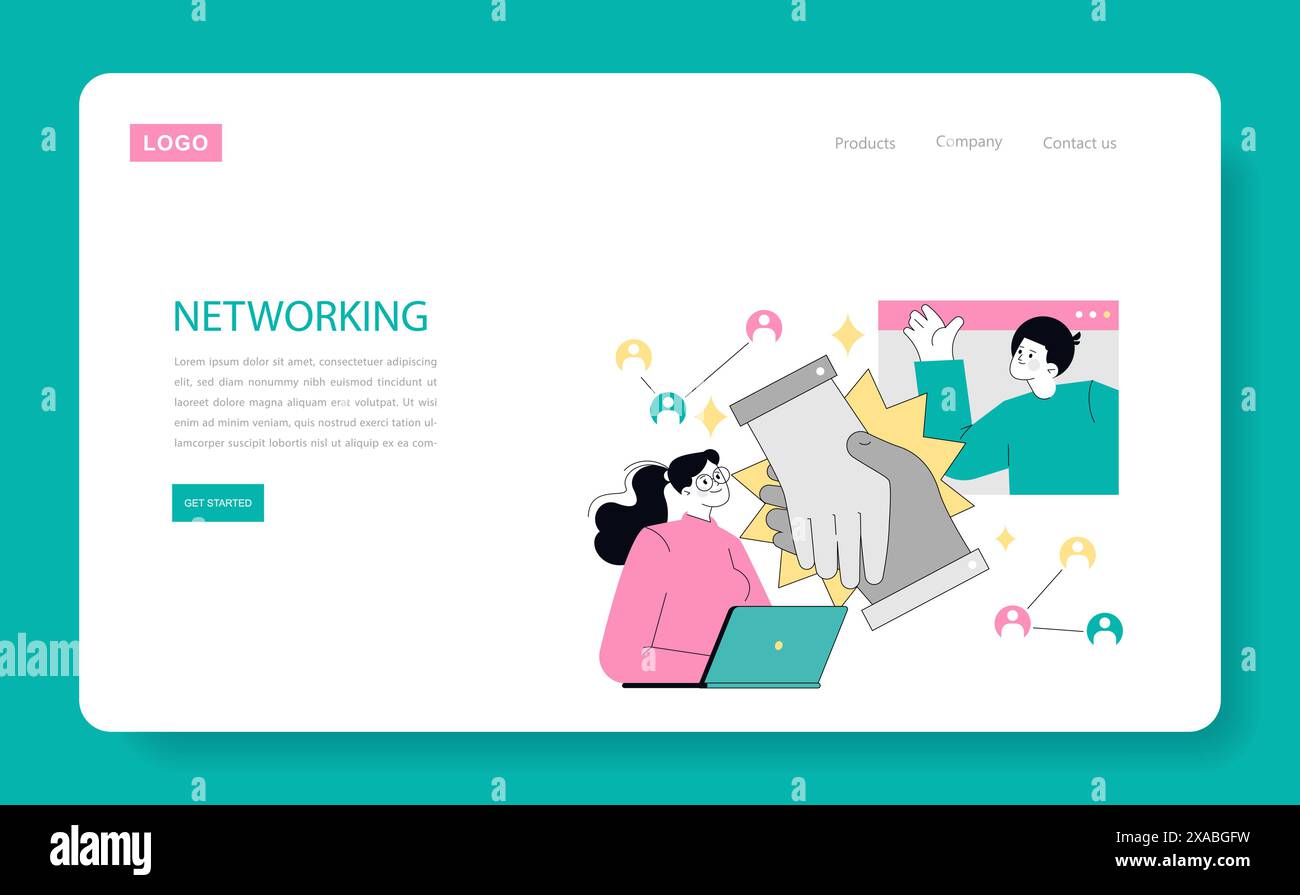 Networking concept. Online interaction promoting professional connections. Two people engage ...