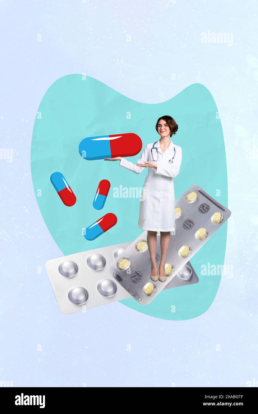 Collage 3d pinup pop retro sketch image of happy smiling doctor ...