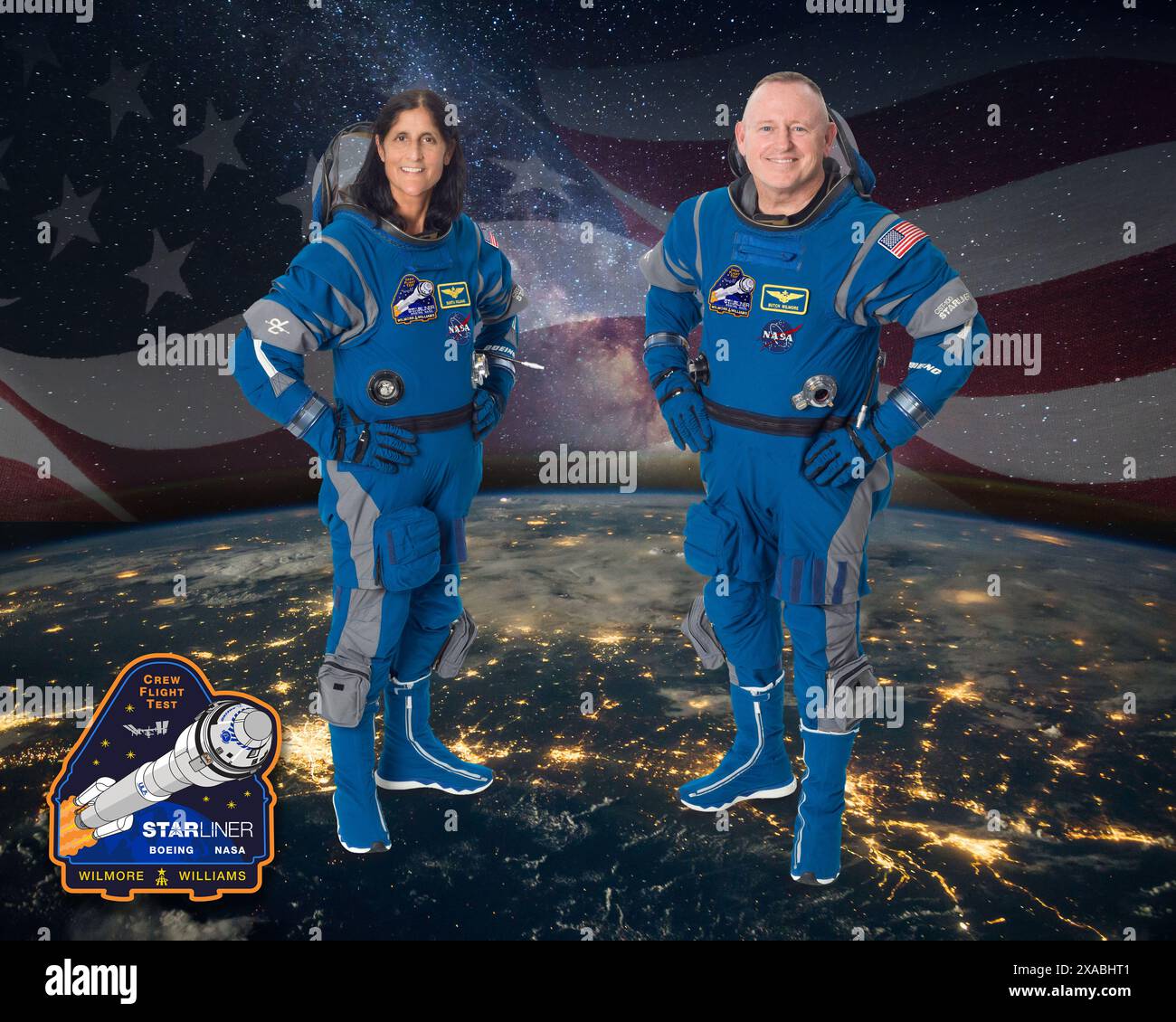 The official crew portrait for NASA's Boeing Crew Flight Test. Left is ...