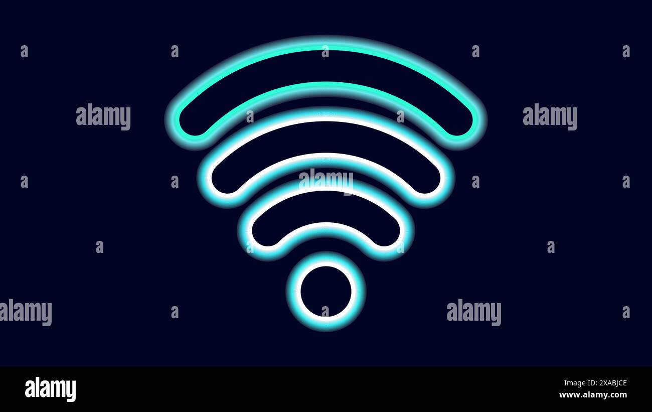 WiFi symbols neon effect dark background. Waves Wi Fi signal icon ...