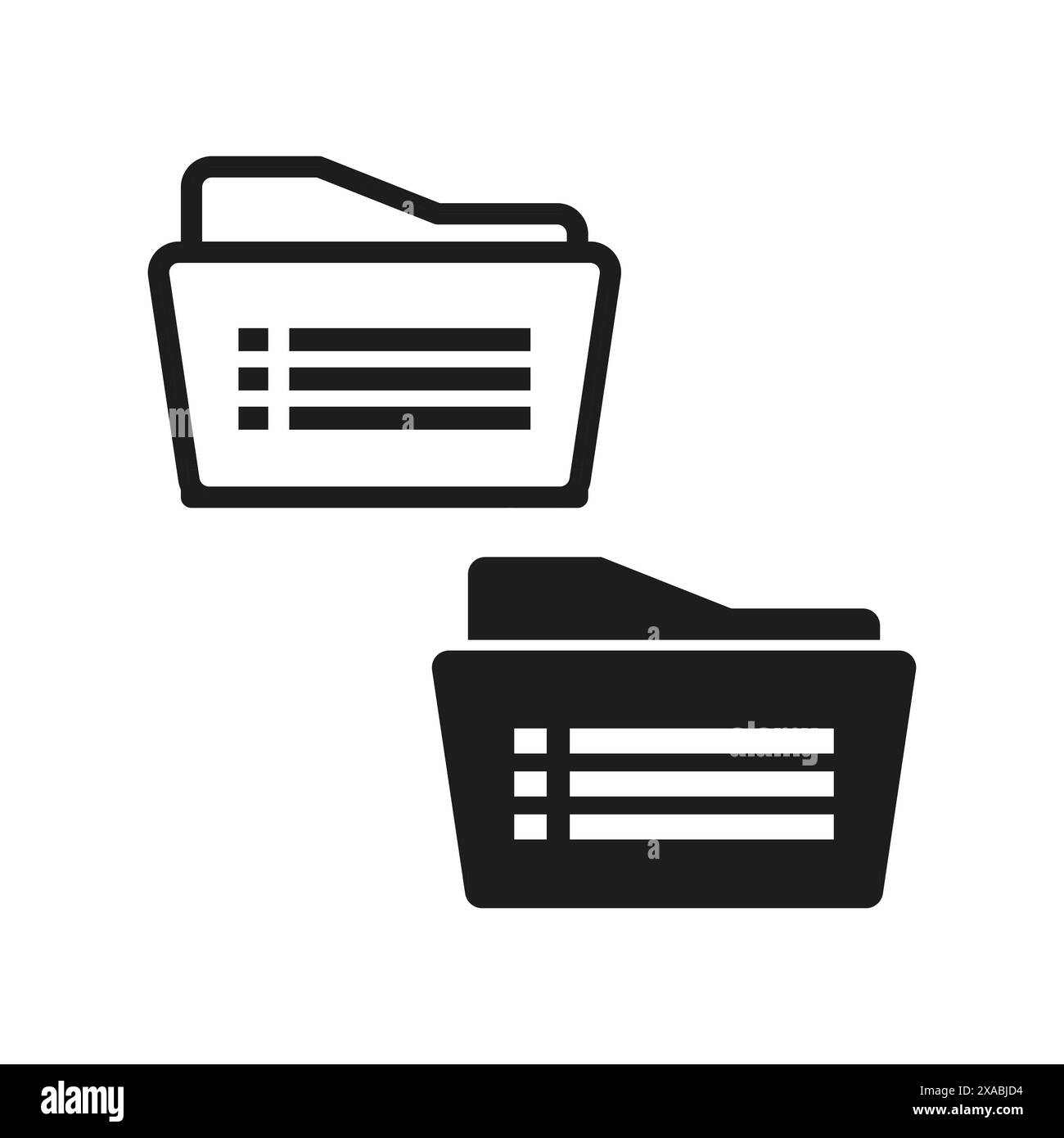 Folder icons set. Black outline. File organization. Vector illustration ...