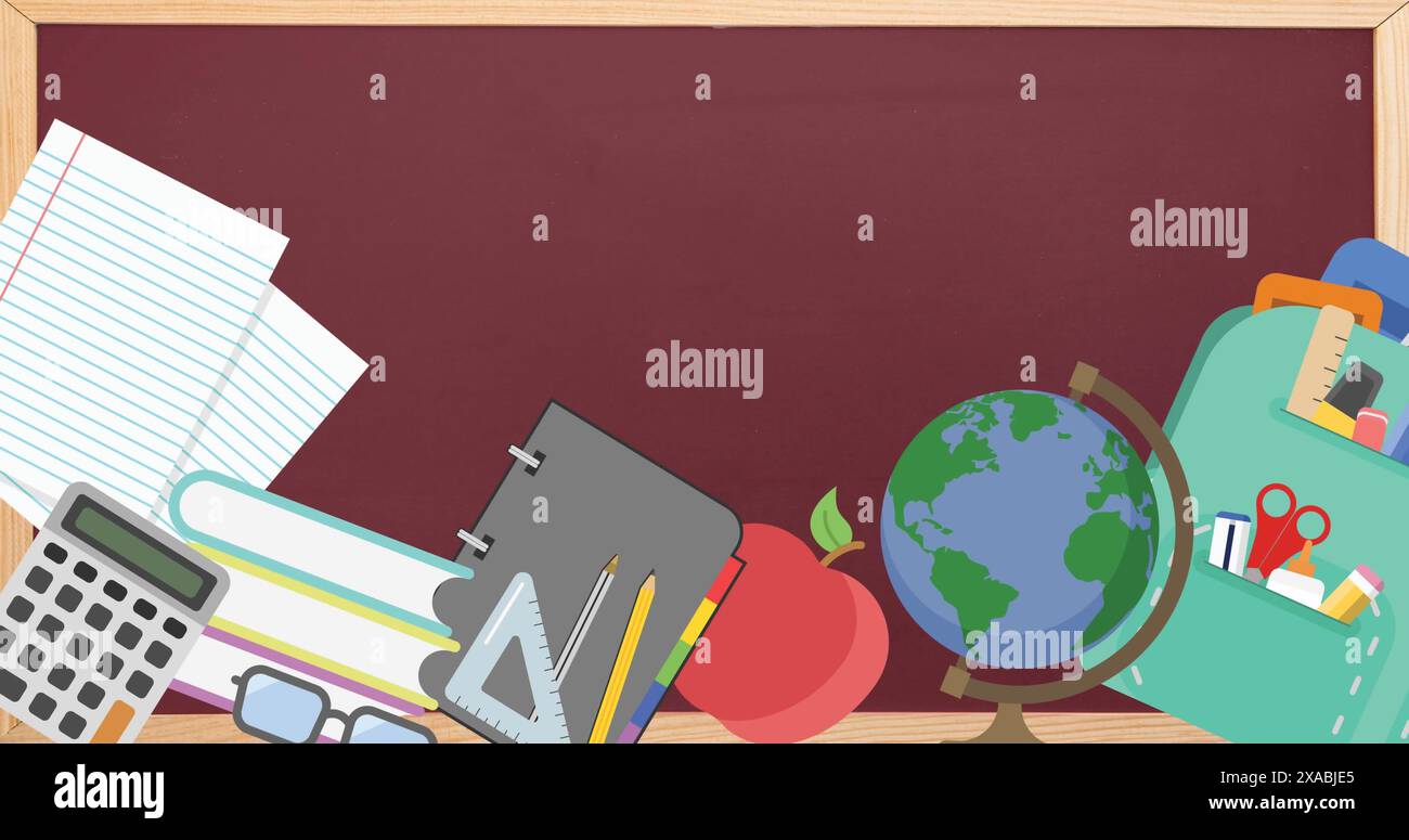 Image of school items icons over red background Stock Photo - Alamy