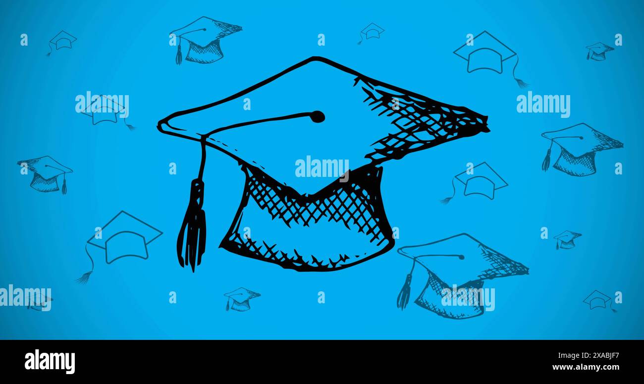 Image of graduation caps over blue background Stock Photo - Alamy