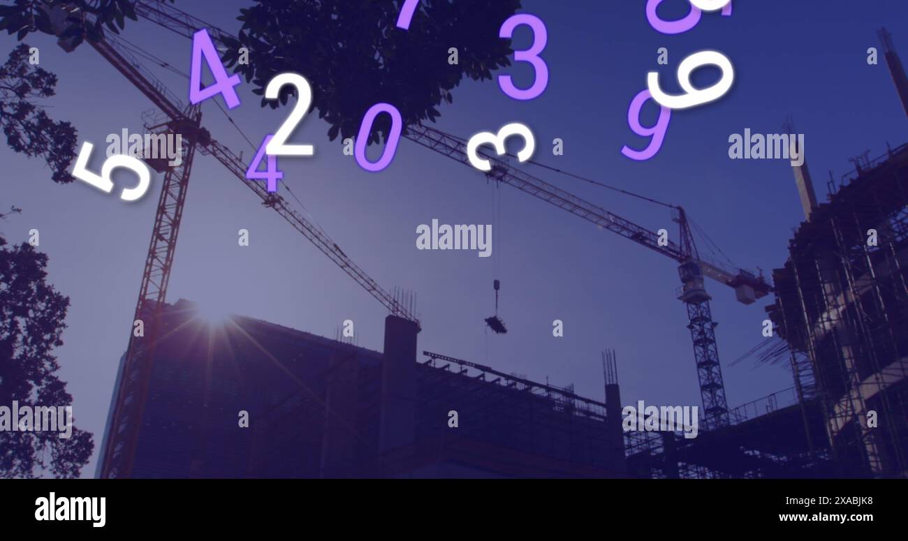 Image of falling numbers over cityscape Stock Photo - Alamy