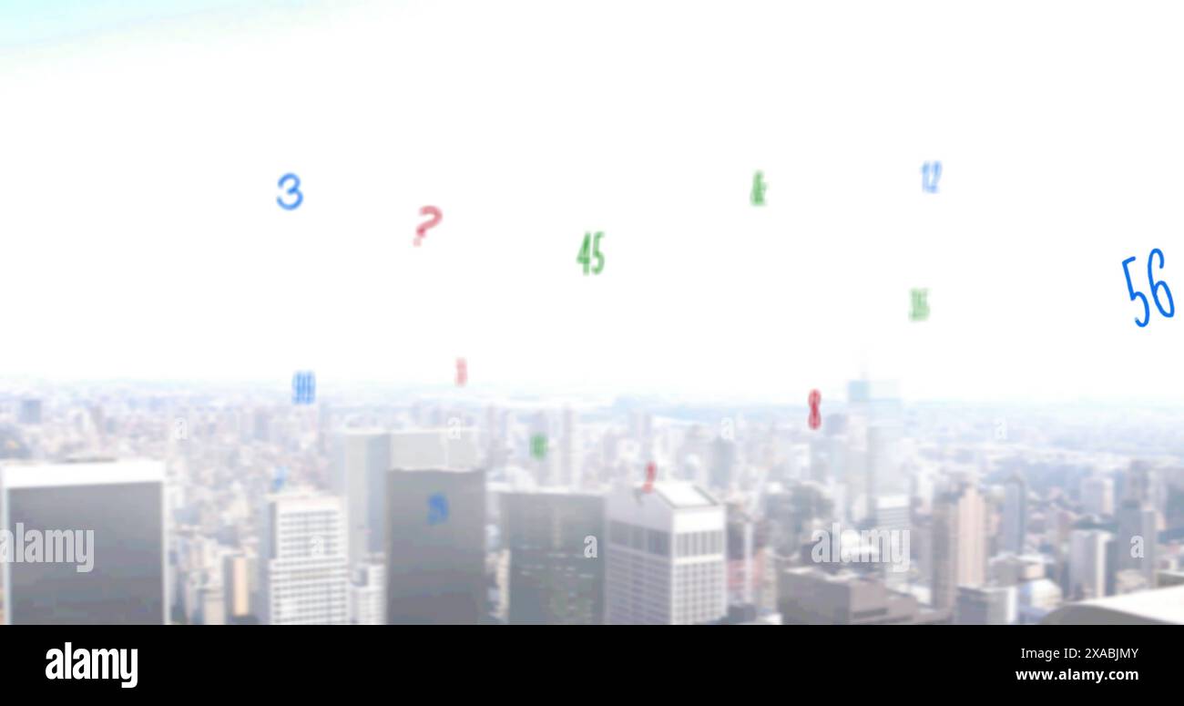 Image of falling numbers over cityscape Stock Photo - Alamy