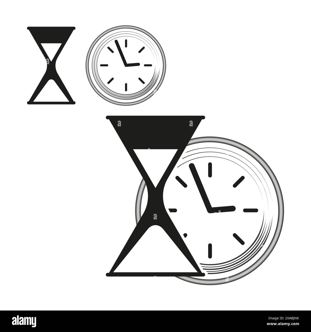 Hourglass and clock. Black and white. Time management icons. Modern ...